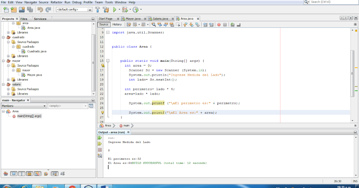 PROGRAMACION JAVA CIES: AREA Y PERIMETRO CUADRADO