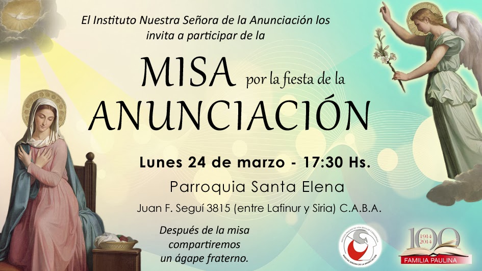 Familia Paulina: Invitacion misa por la fiesta de la Anunciación