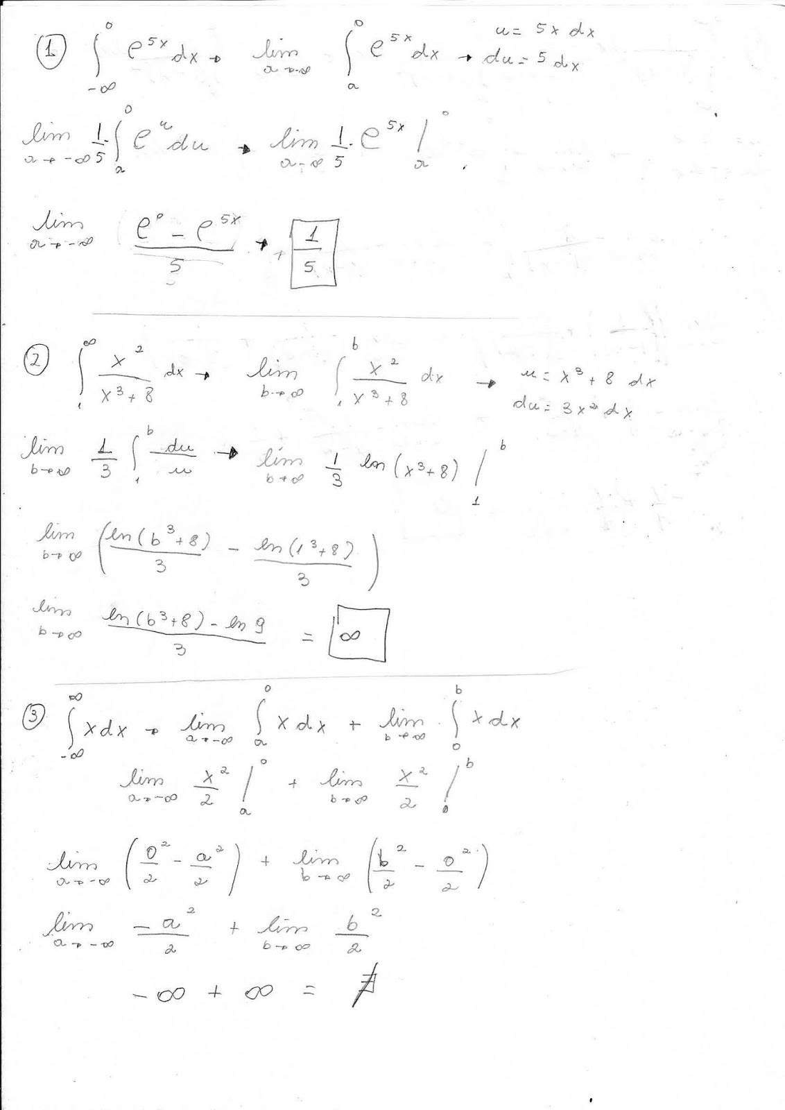 INTEGRAIS IMPRÓPRIAS - Exercícios de Calculo 2 [INTEGRAIS IMPRÓPRIAS]