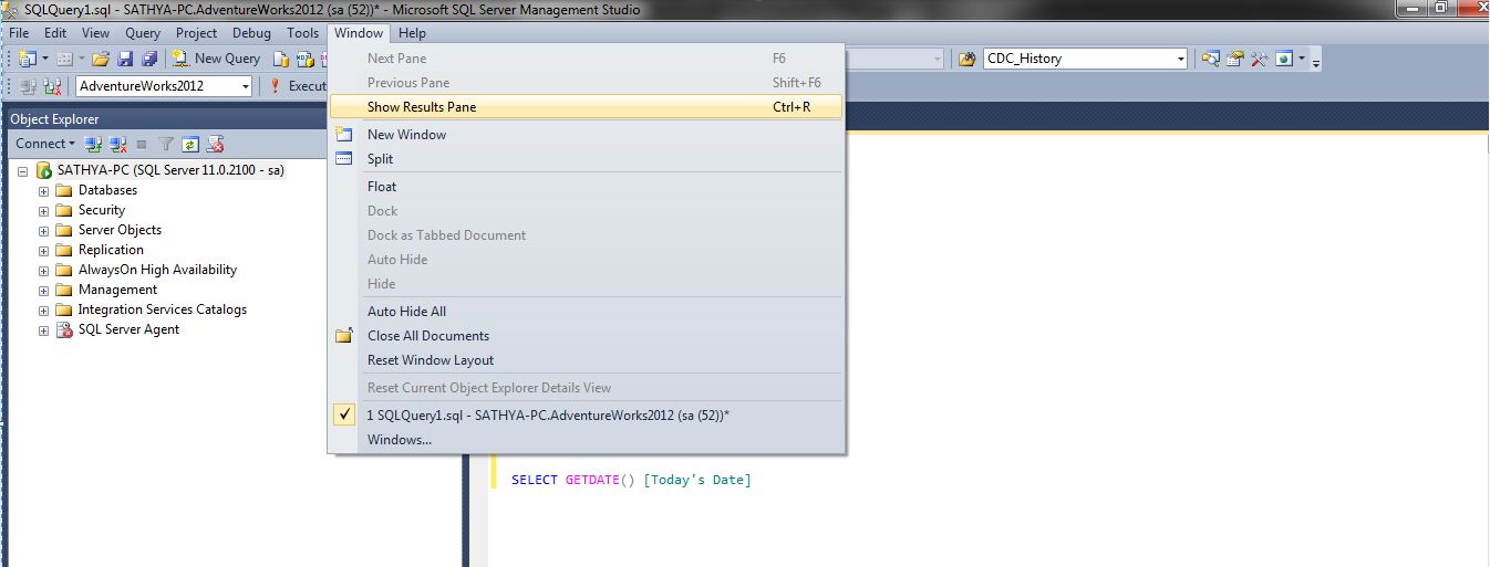 All about SQLServer: SSMS 2012 - Show/Hide Results Pane