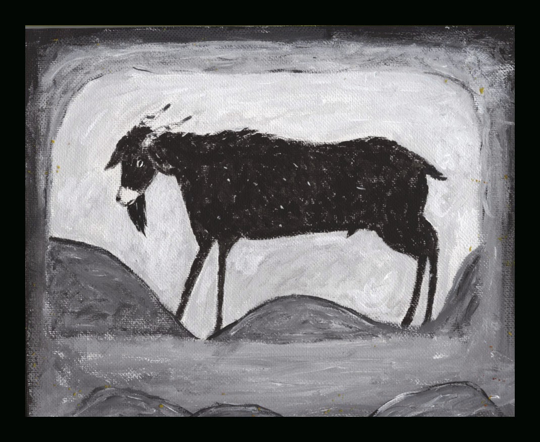 Black Goat Folk Art: Black Goat in Cave Mud Painting