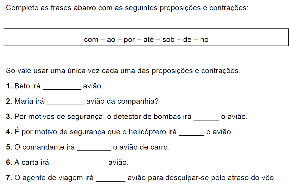 "Educando Com Amor": Atividade - Preposições e Contrações