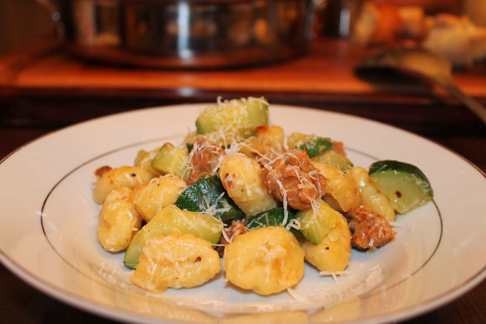 A Hungry Teacher....................: Gnocchi with Spicy Sausage, Zucc