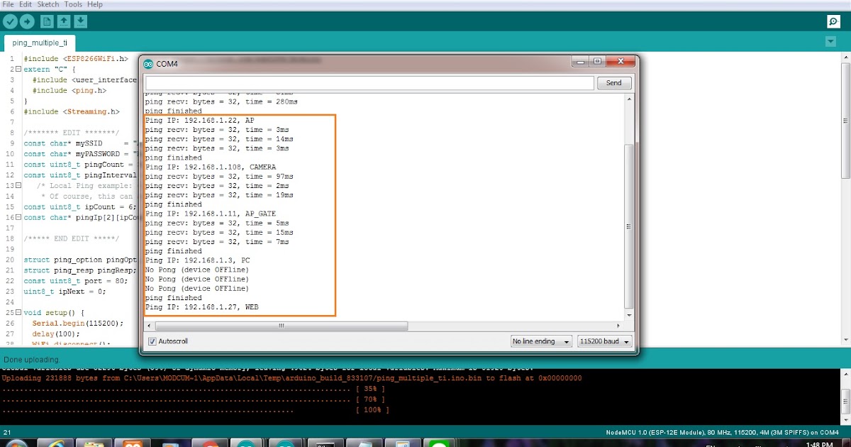 การประยุกต์ใช้ NODE MCU ESP8266 ในการ ping server หลายๆตัว
