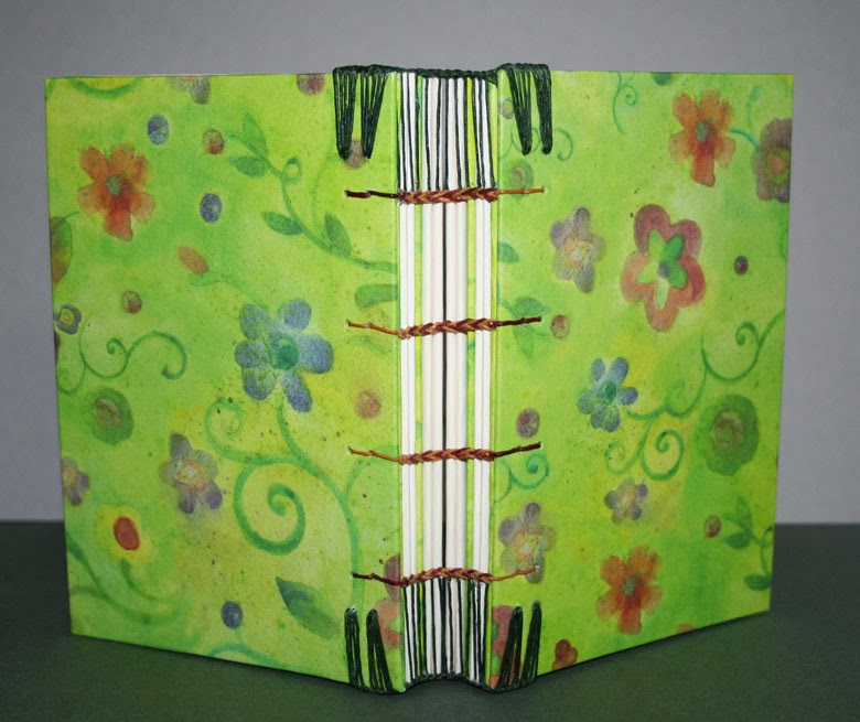 Hand Made Karma: Coptic Bound Handmade Book - Green Floral