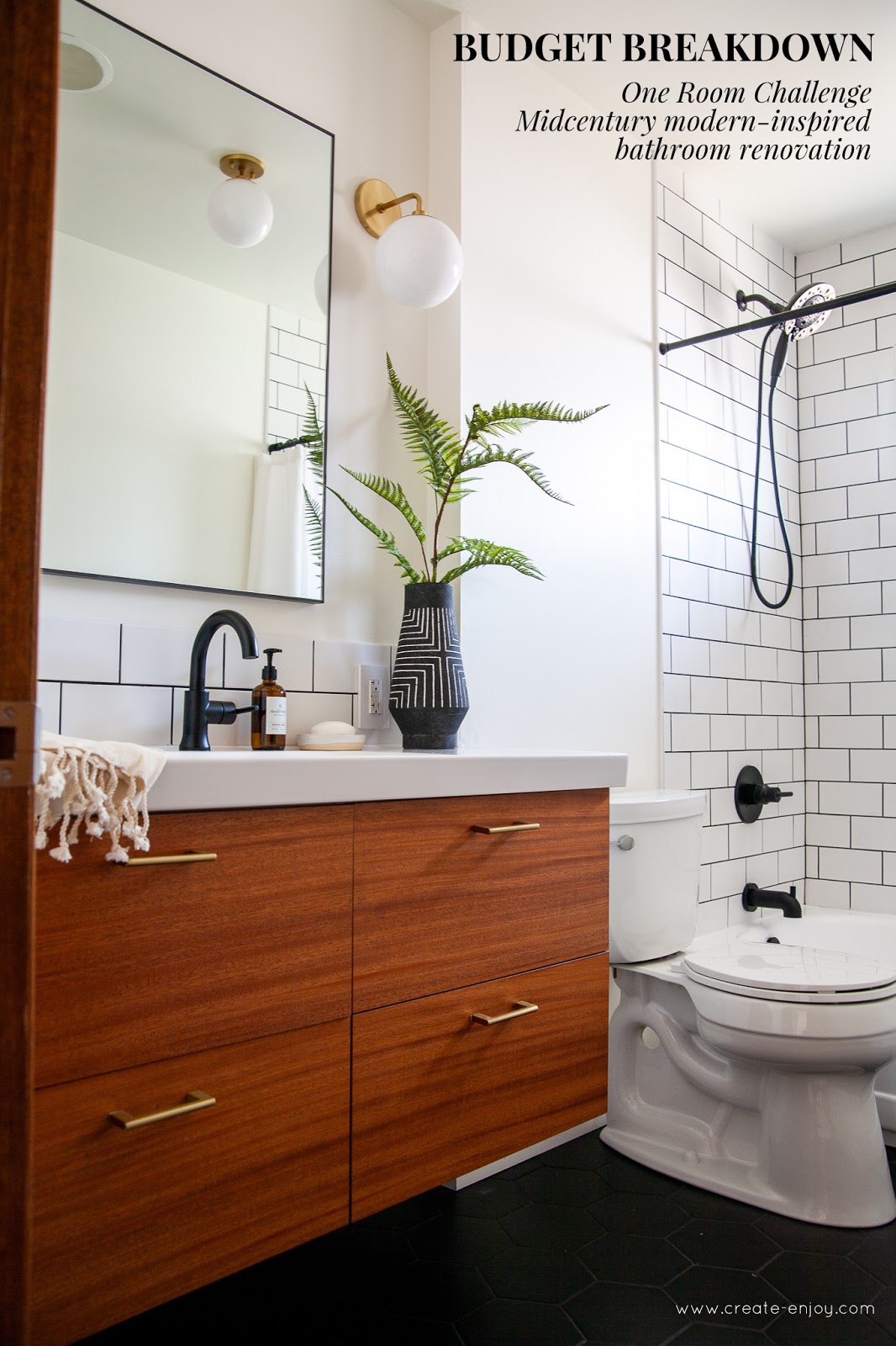 MCM-inspired black and brass bathroom reno BUDGET! / Create / Enjoy