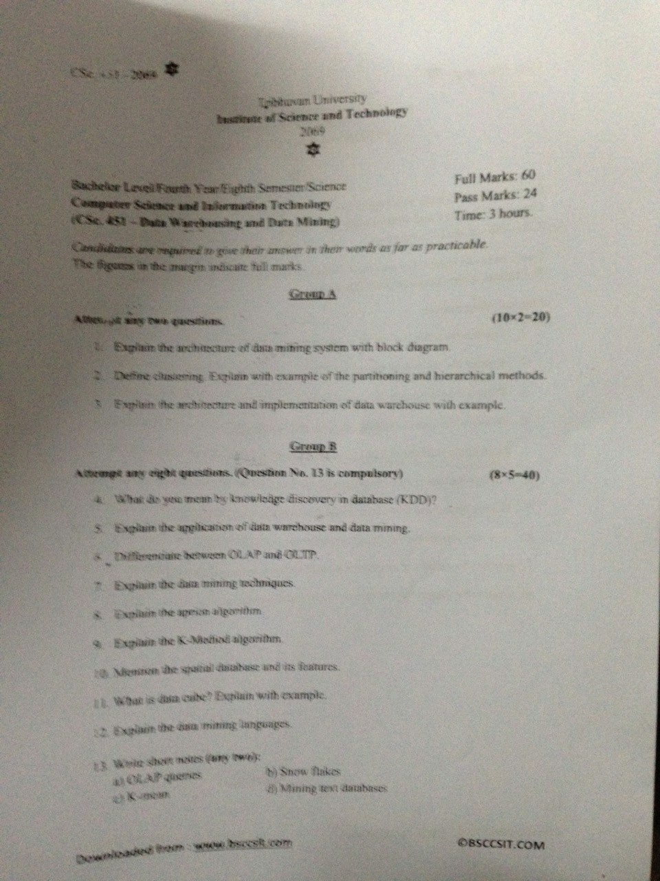 8th sem old questions ~ Bsc CSIT Blog