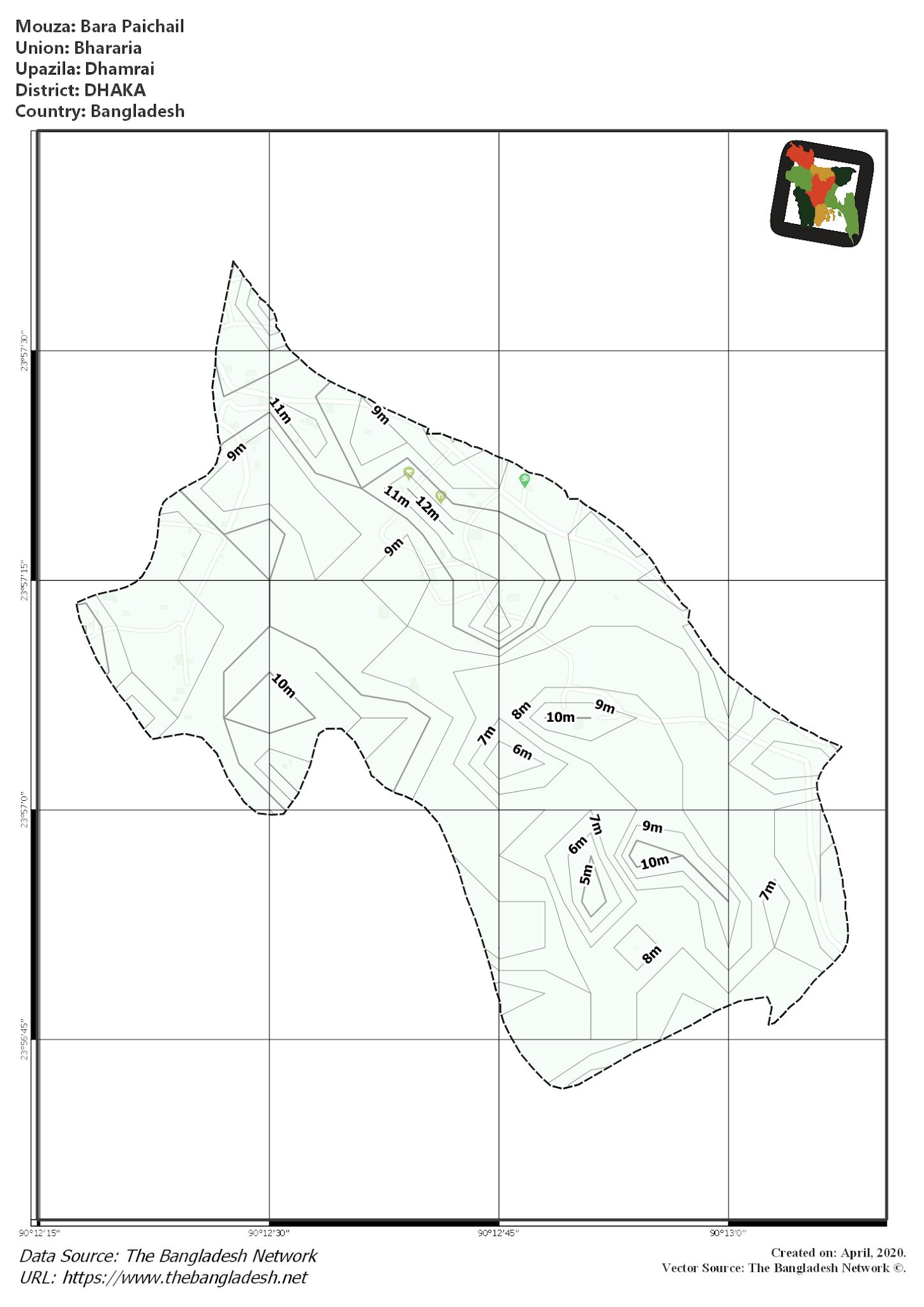 Map of Bara Paichail Mouza, Dhamrai, Dhaka