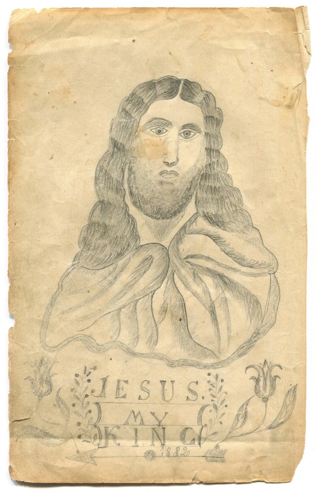 Dull Tool Dim Bulb: Antique Folk Art Jesus Drawing 19th century ...
