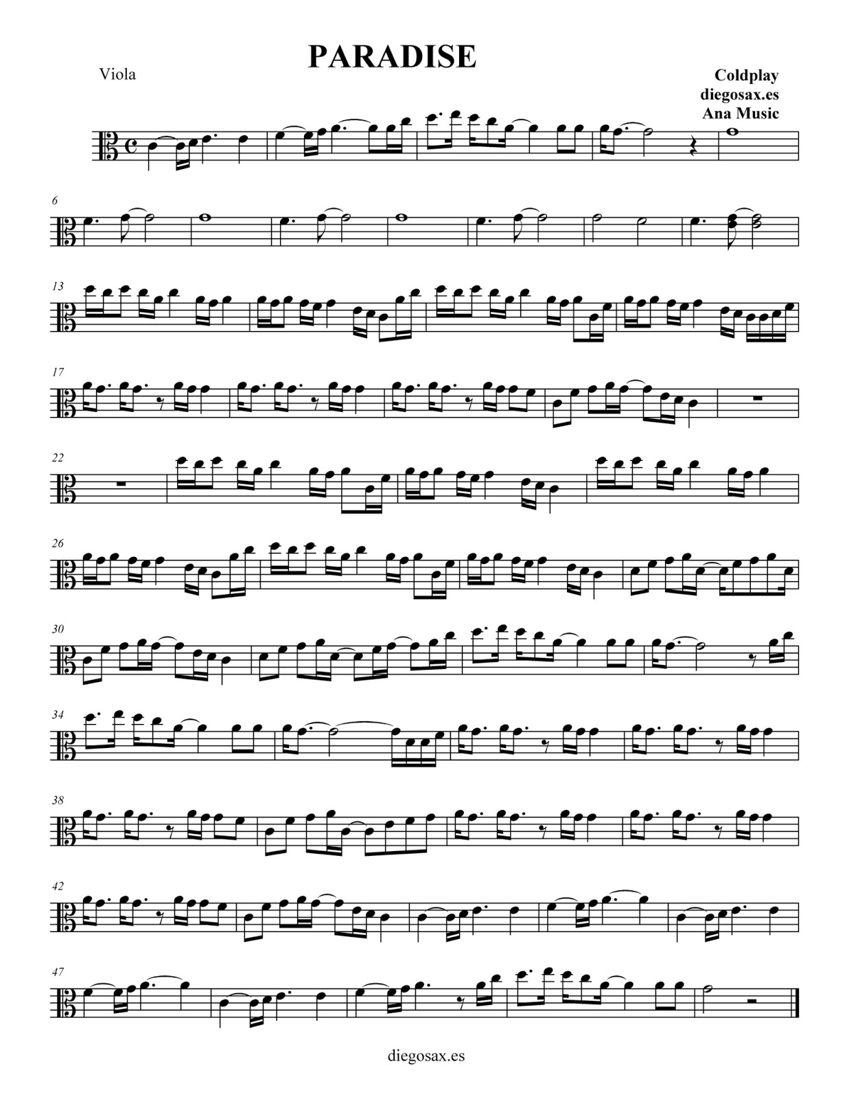 tocapartituras: Paradise, de Coldplay - Partitura para flauta ...