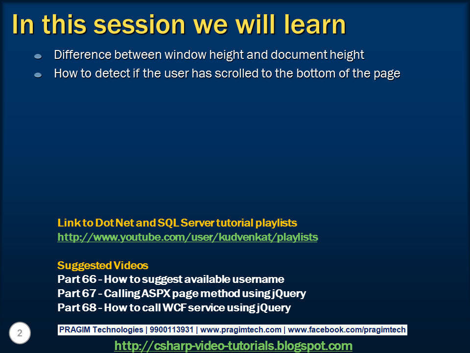Sql server, .net and c# video tutorial: Difference between window height and document height