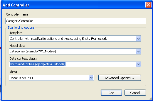 Ejemplo de MVC 3.0 con Entity Framework