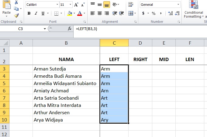 Belajar Microsoft Office: Fungsi Text (LEFT, RIGHT, MID dan LEN)