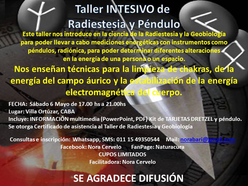 Taller INTENSIVO de Radiestesia y Pendulo. Nora Cervelo | NaturaCura