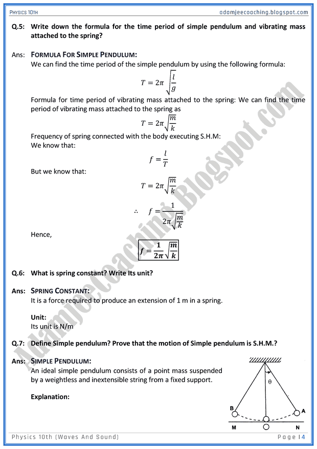 Adamjee Coaching: Waves and Sound - Question Answers - Physics 10th