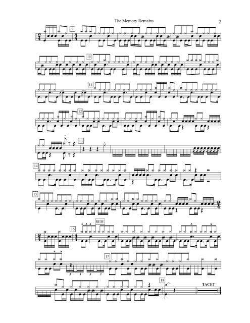Metallica - The memory remains | Partituras para Batería
