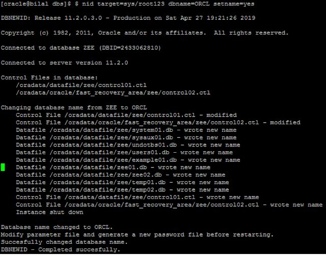 Using NID utility of Oracle to change the Database Name | Apps Dba