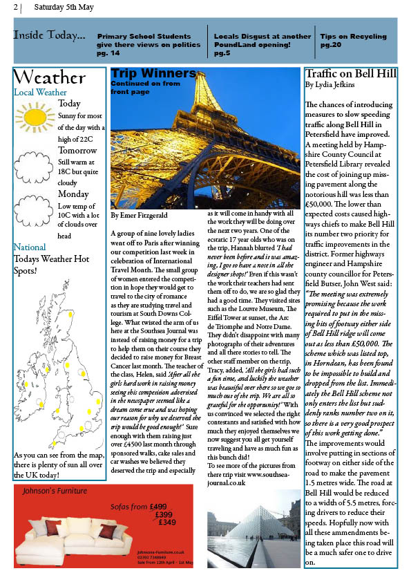 Emer Fitzgerald A2 Media: My Newspaper Inside Page