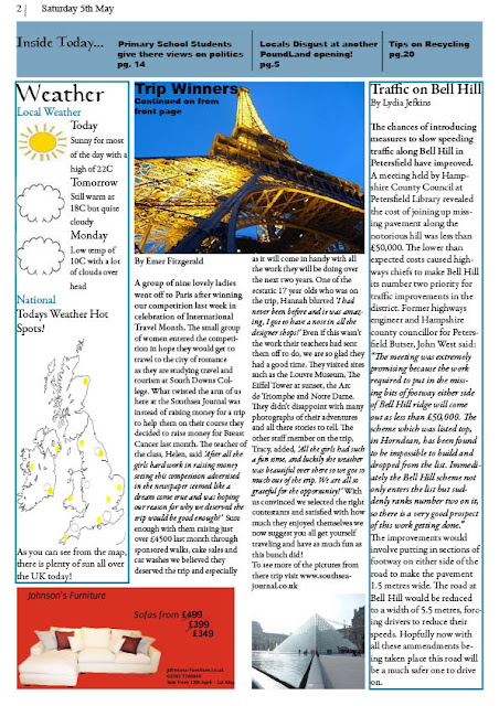 Emer Fitzgerald A2 Media: My Newspaper Inside Page