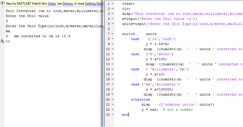 Write A Matlab Program For Unit Converter Using Switch Sourcecodepoint