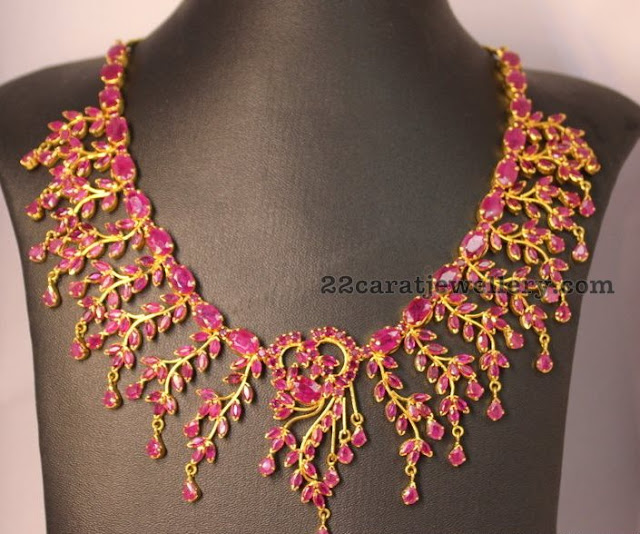 Fancy Style Ruby Emerald Necklaces - Jewellery Designs