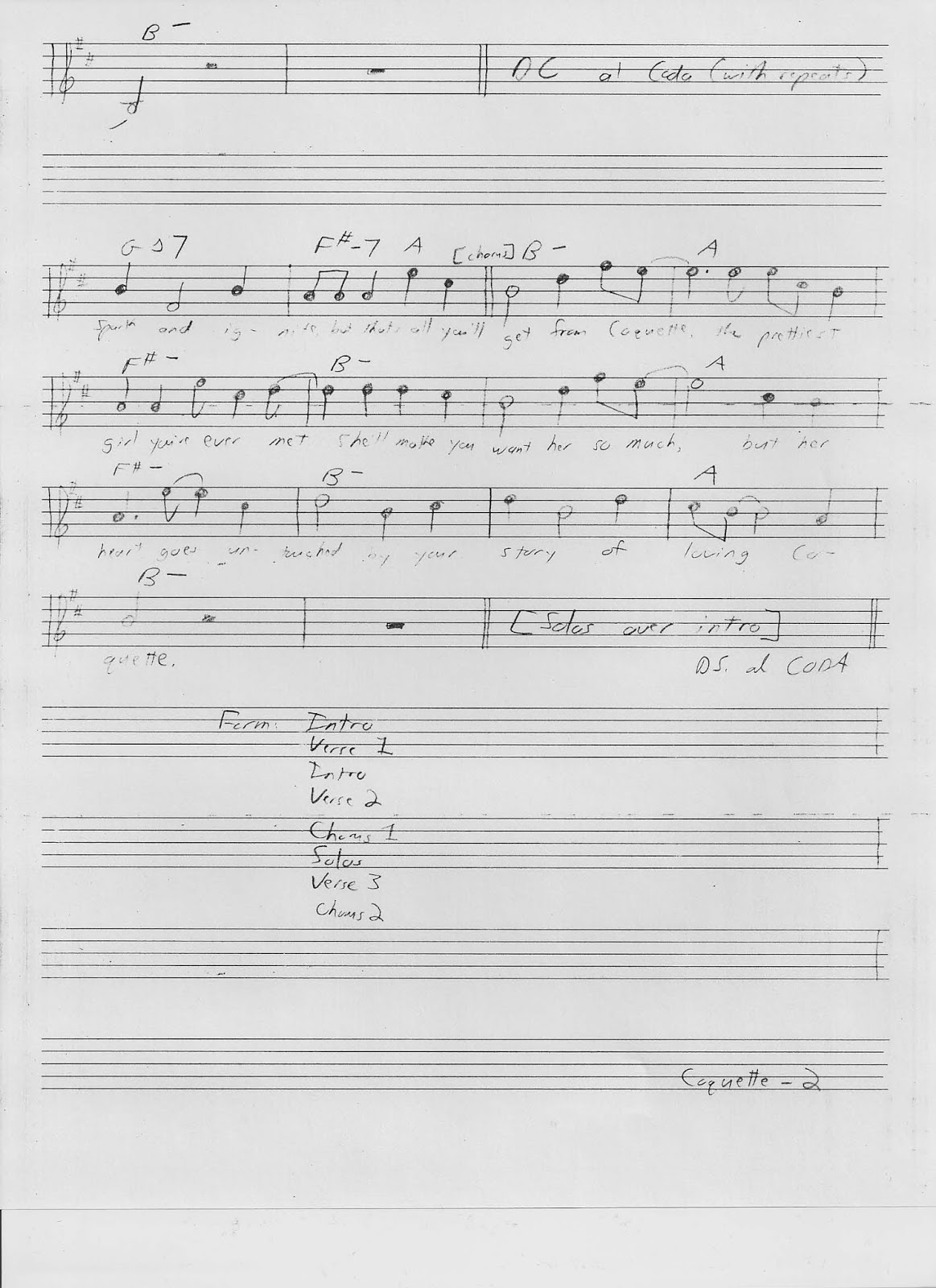 AladdinFoot: “Coquette” - lyrics and lead sheet