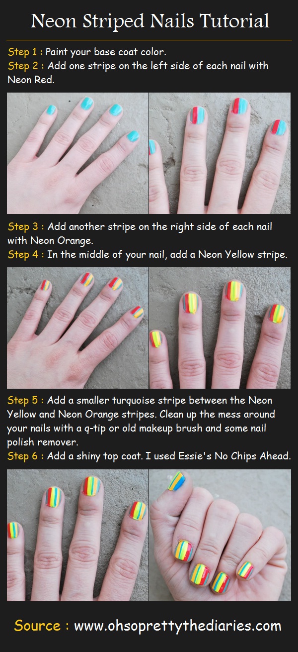 Neon Striped Nails Tutorial | Pinterest Tutorials