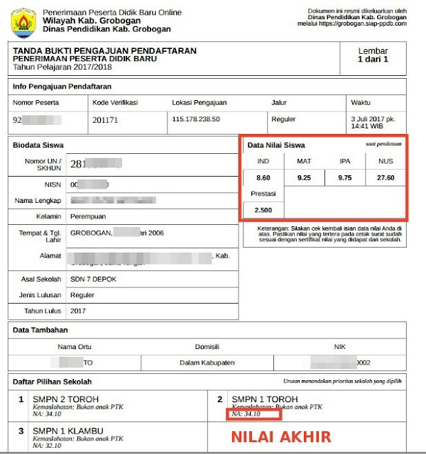 Inilah Perhitungan Nilai Akhir PPDB Online SMP Kabupaten Grobogan ...