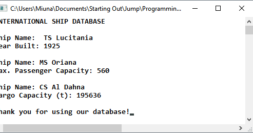 My C++ Playground: Programming Challenge 15.12 - Ship CruiseShip and CargoShip Classes