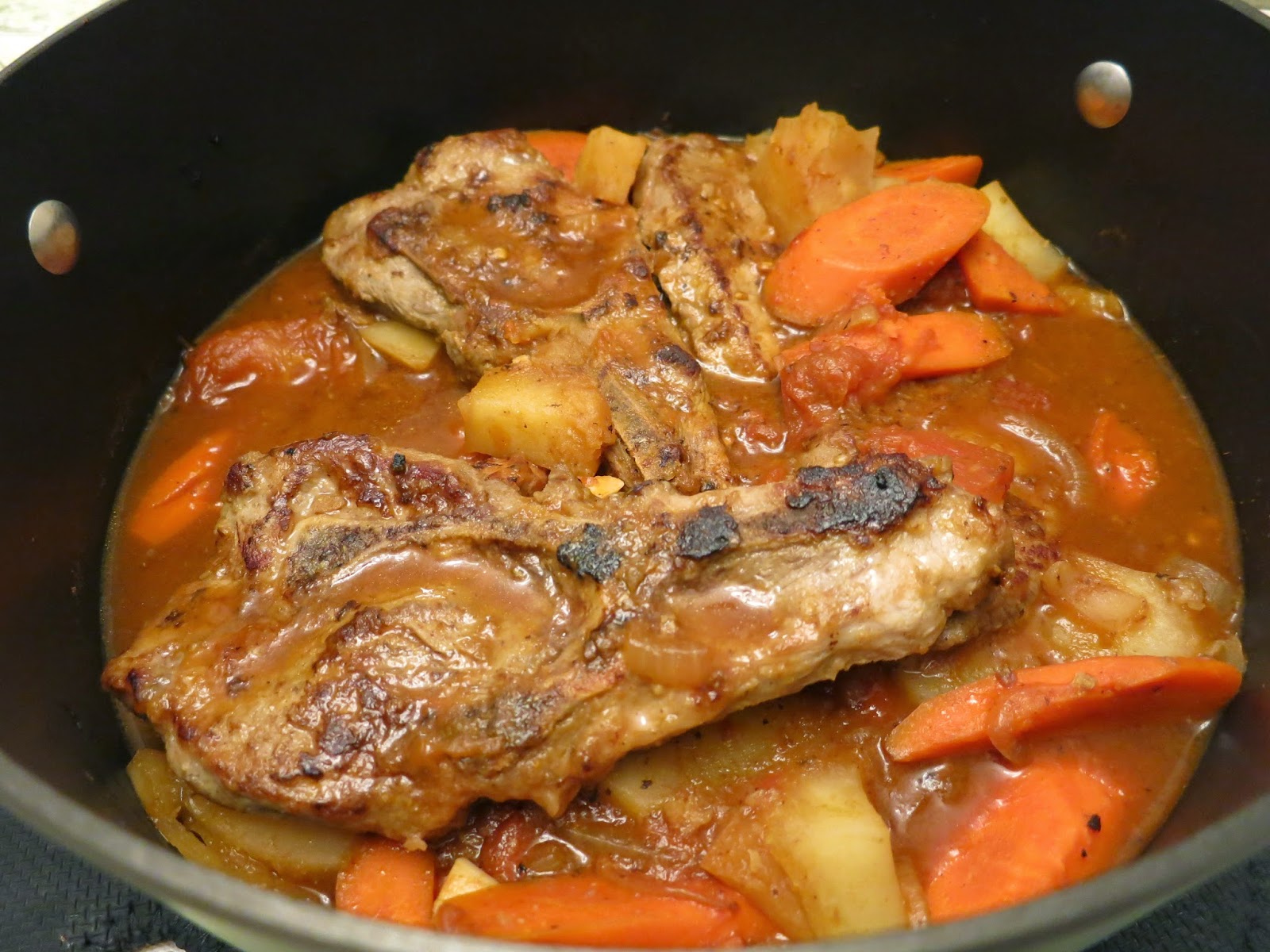 pieces of m: Pork Chop Stew With Carrots, Tomatoes, & Potatoes + Napa ...