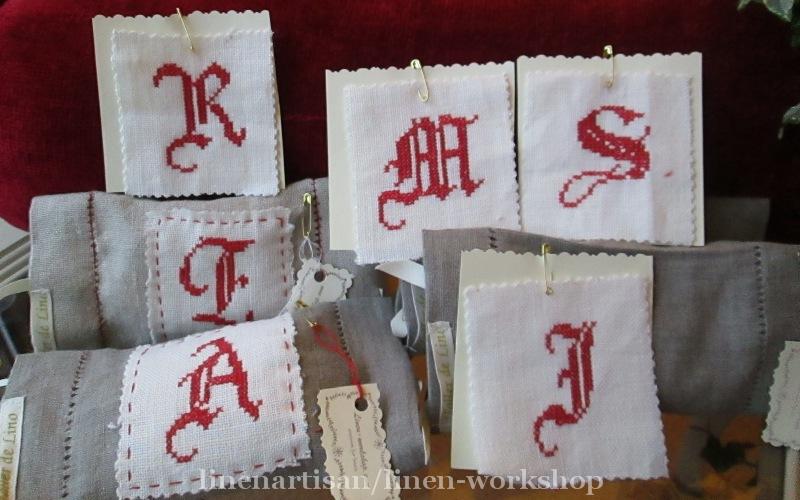 Linge ancien: Iniciales con gráficos del Taller de lino