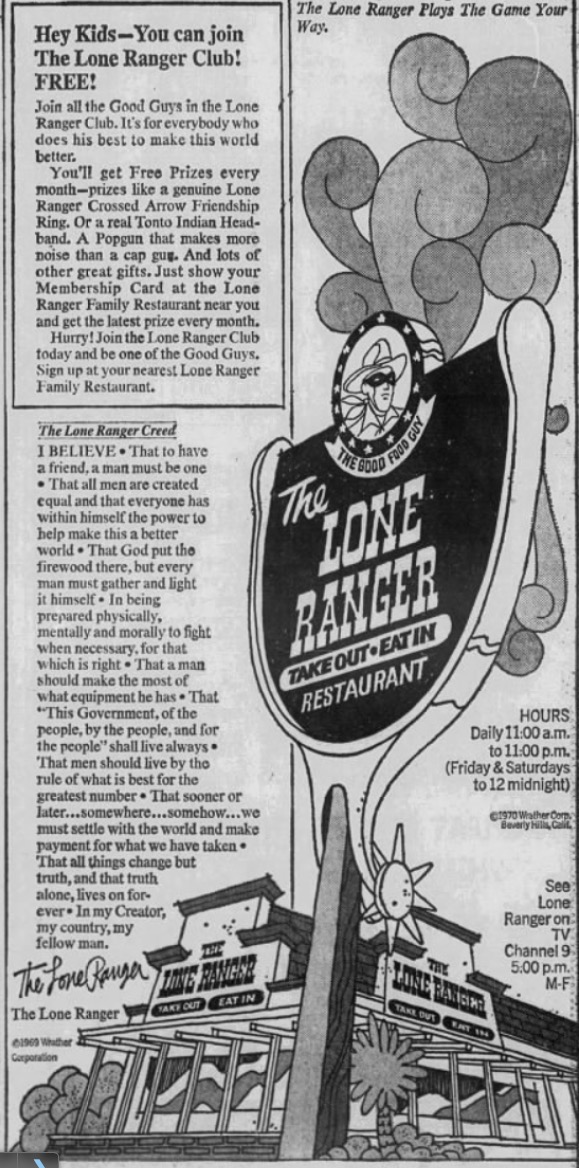 BOOKSTEVE'S LIBRARY: Lone Ranger Restaurants