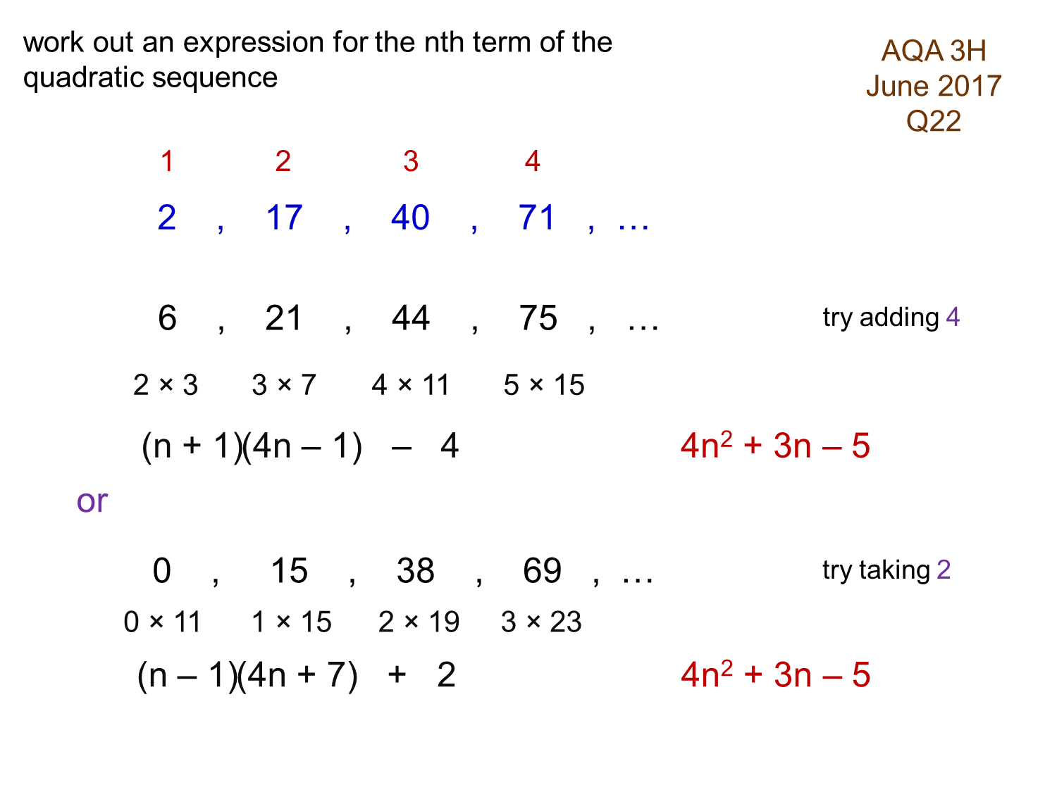 MEDIAN Don Steward mathematics teaching: quadratic nth term using factors