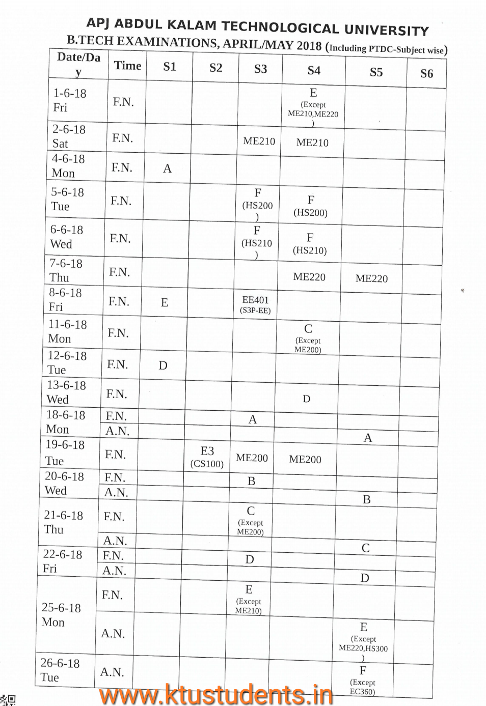 Rescheduled B.Tech Time Table is published. | KTU Students ...