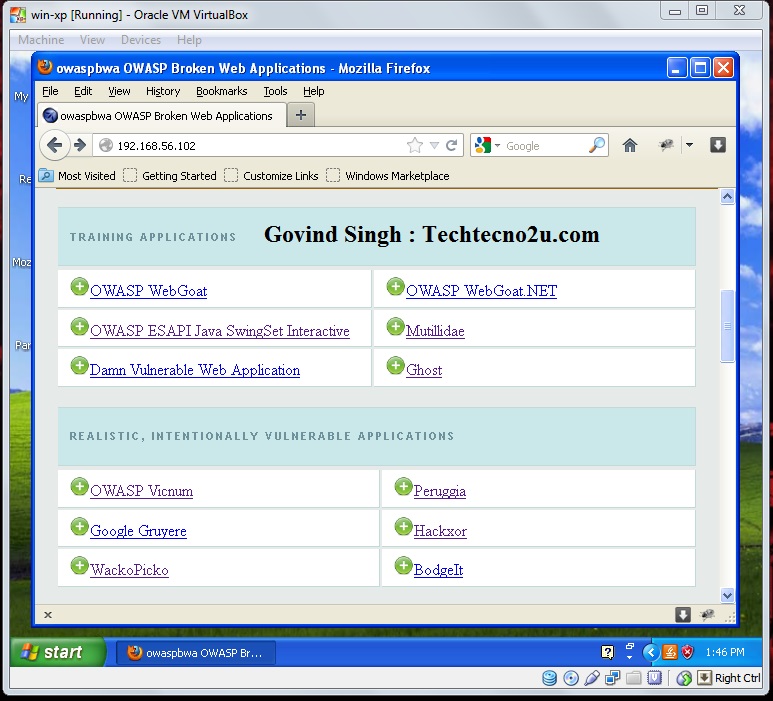 Techtecno2u: Lab for web application pen testing : OWASP BWA