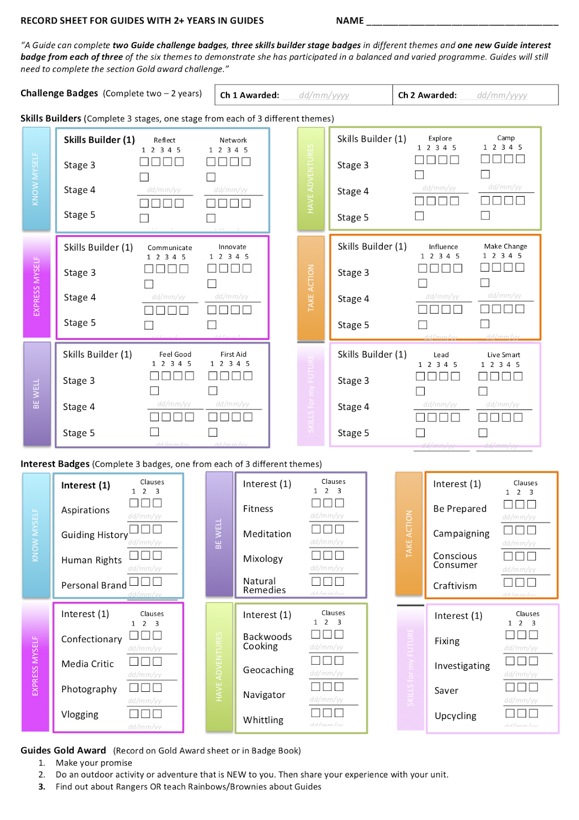 Ramblings of a Guider: New Girlguiding Programme - record sheets for ...