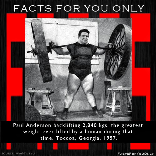 Facts For You Only: Paul Anderson backlifting 2,840 kgs, the greatest ...