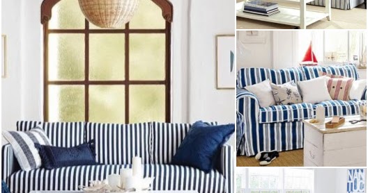 Striped Sofa Ideas for a Coastal Nautical & Beach Style Living Room Design