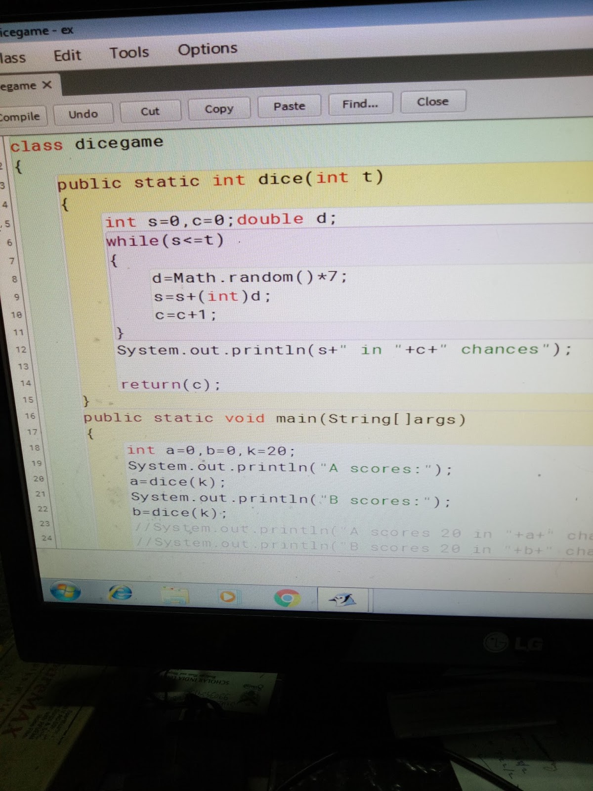 ICSE ISC Java Programs: Dice game Program with Function
