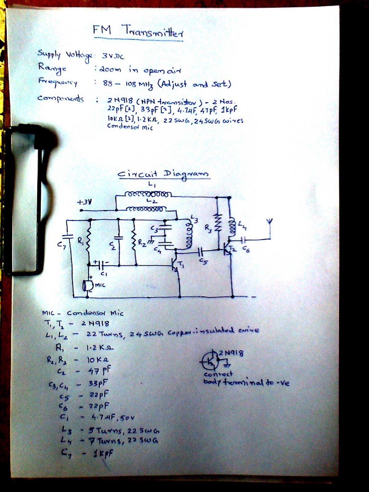 Electronics Hobby Circuits: FM Transmitter using 2N918