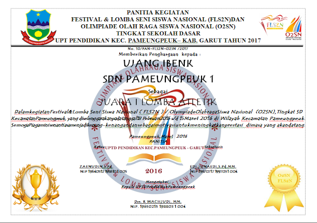 Contoh Format Piagam O2SN FLS2N Tingkat Kecamatan - Contoh Format