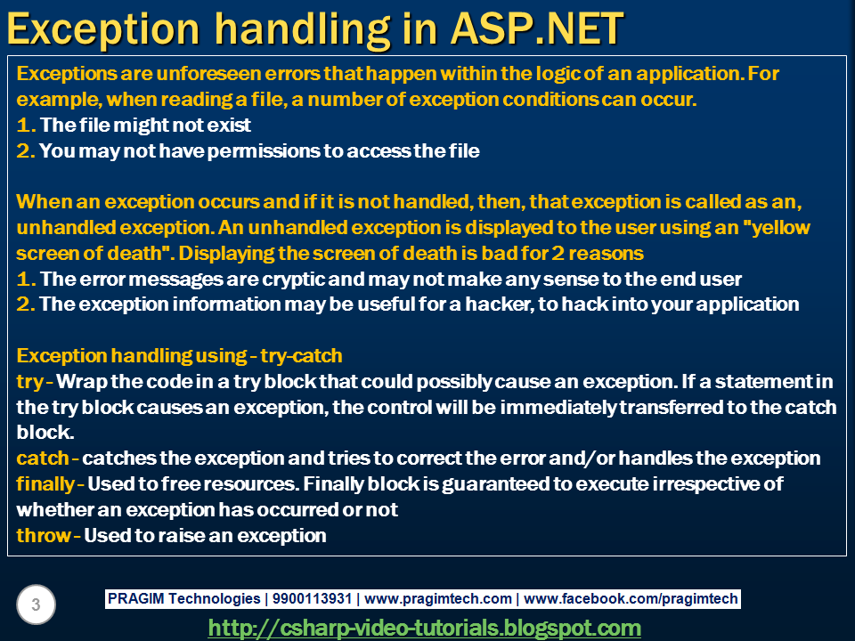 Sql Server Net And C Video Tutorial Part 69 Exception Handling In Aspnet