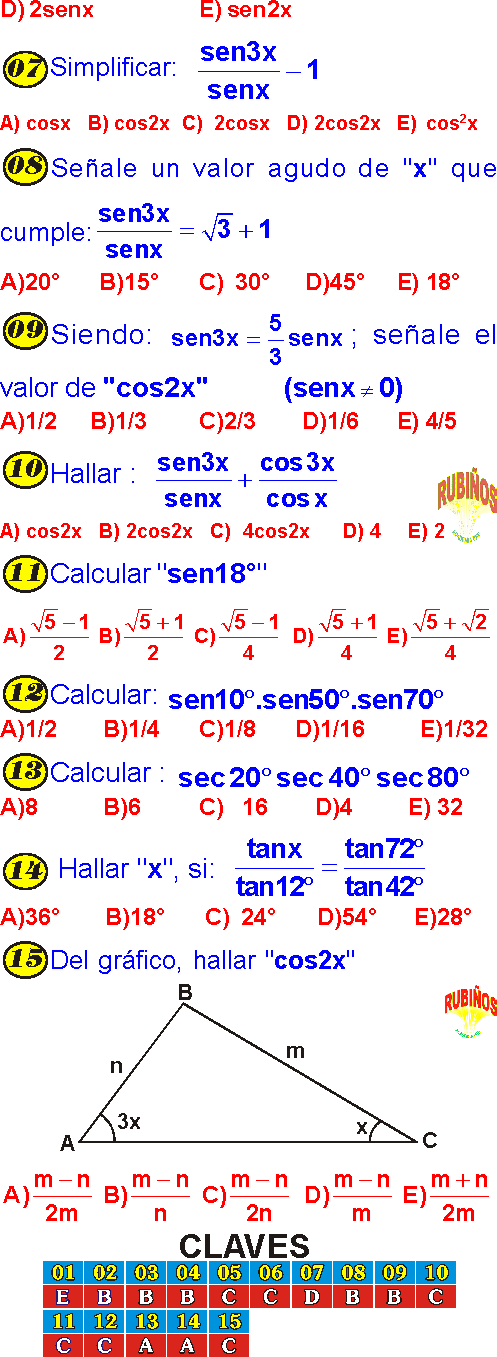 ANGULO TRIPLE TRIGONOMETRÍA EJERCICIOS RESUELTOS IDENTIDADES ...