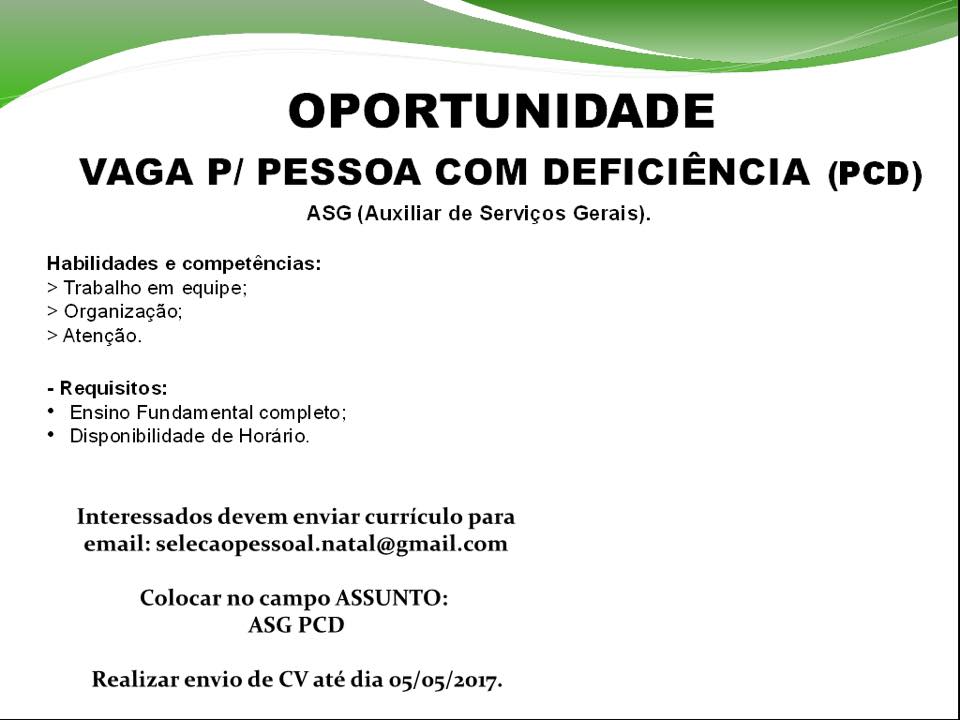 [Emprego] ASG PCD