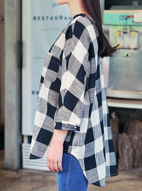 [Hotping] Large Gingham Check V-Neck Shirt | KSTYLICK - Latest Korean ...
