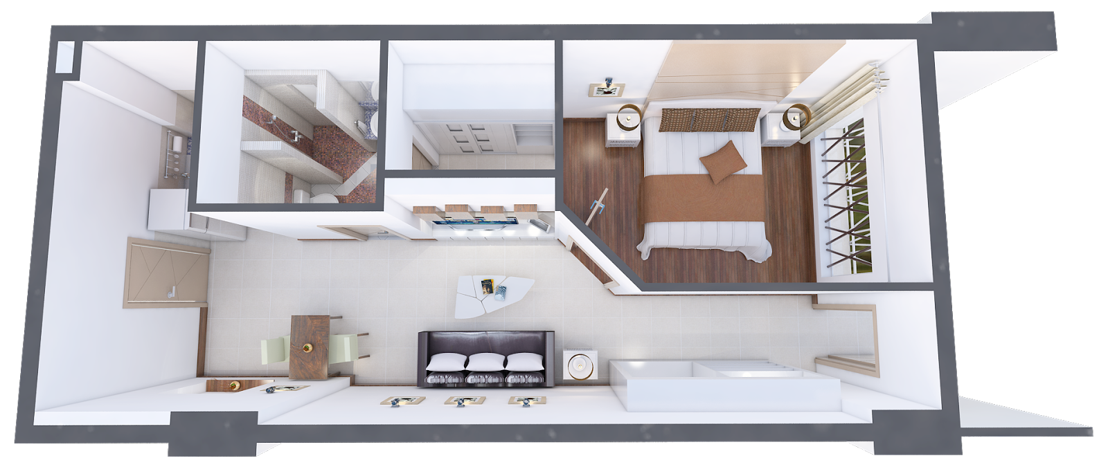 1Bedroom Design: Modern apartment interior design Room size=52m2 | SaM ...
