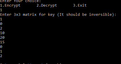 Implement Hill cipher encryption-decryption