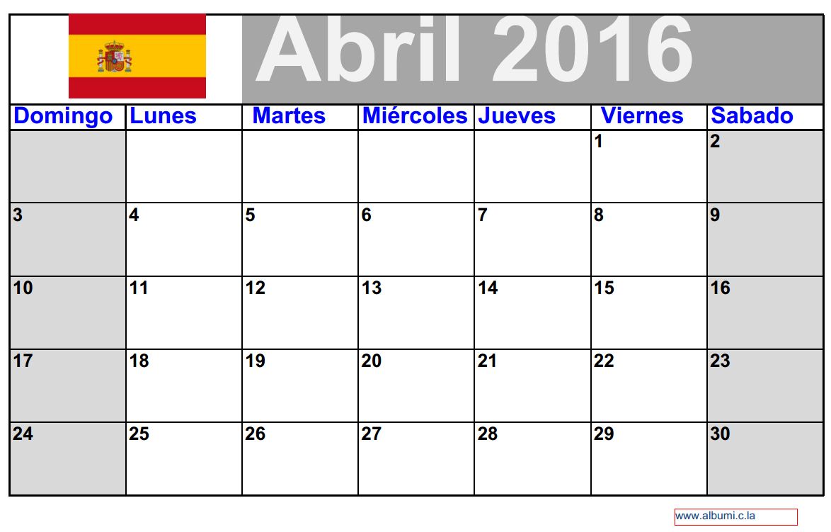 3 Calendario de abril 2016 para imprimir | calendars - kalendar ...