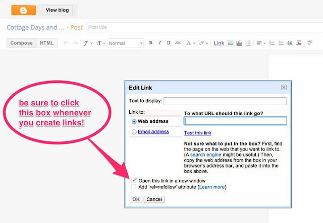 Cottage Days and Journeys: Blogging Tip - Open Link in New Window