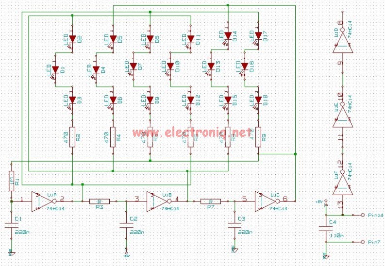 IC-74hc14 Arrow led indicator circuit with explanation | Electronic ...